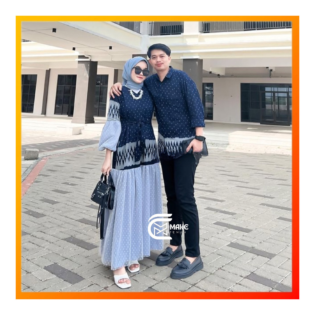 Jual BAJU COUPLE TENUN RAYA BLUE COUPLE DRESS DAN KEMEJA BAJU COUPLE ...