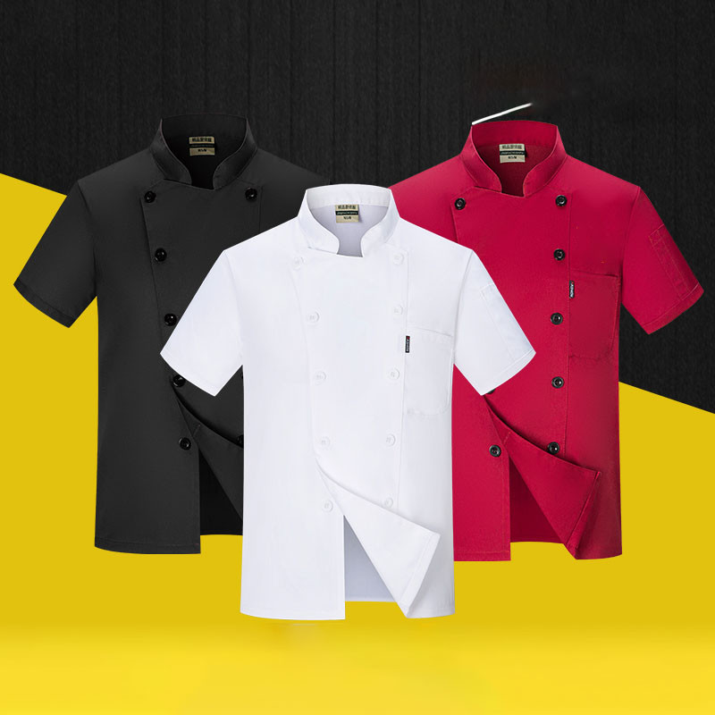 Jual black Chef Jacket Short Sleeve chef uniform Cook Coat Chef T-shirt ...