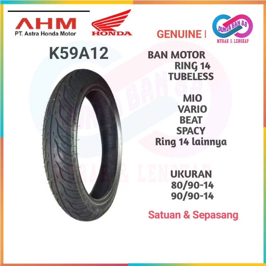 Jual Ban Motor Matic Ring 14 AHM federal Tubeless K59A12 Ukuran 80/90 ...