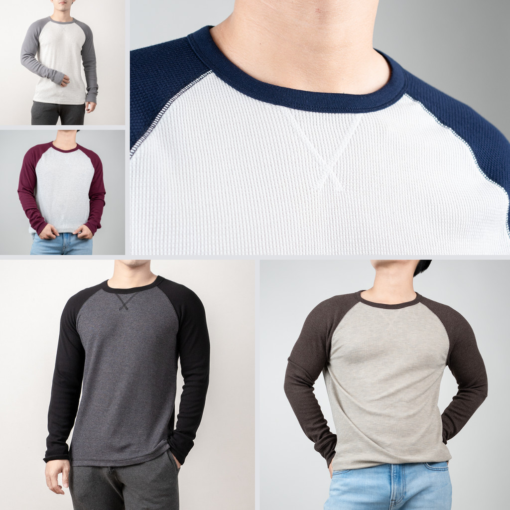Jual Kaos lengan panjang pria kaos raglan waffle ON | Shopee Indonesia
