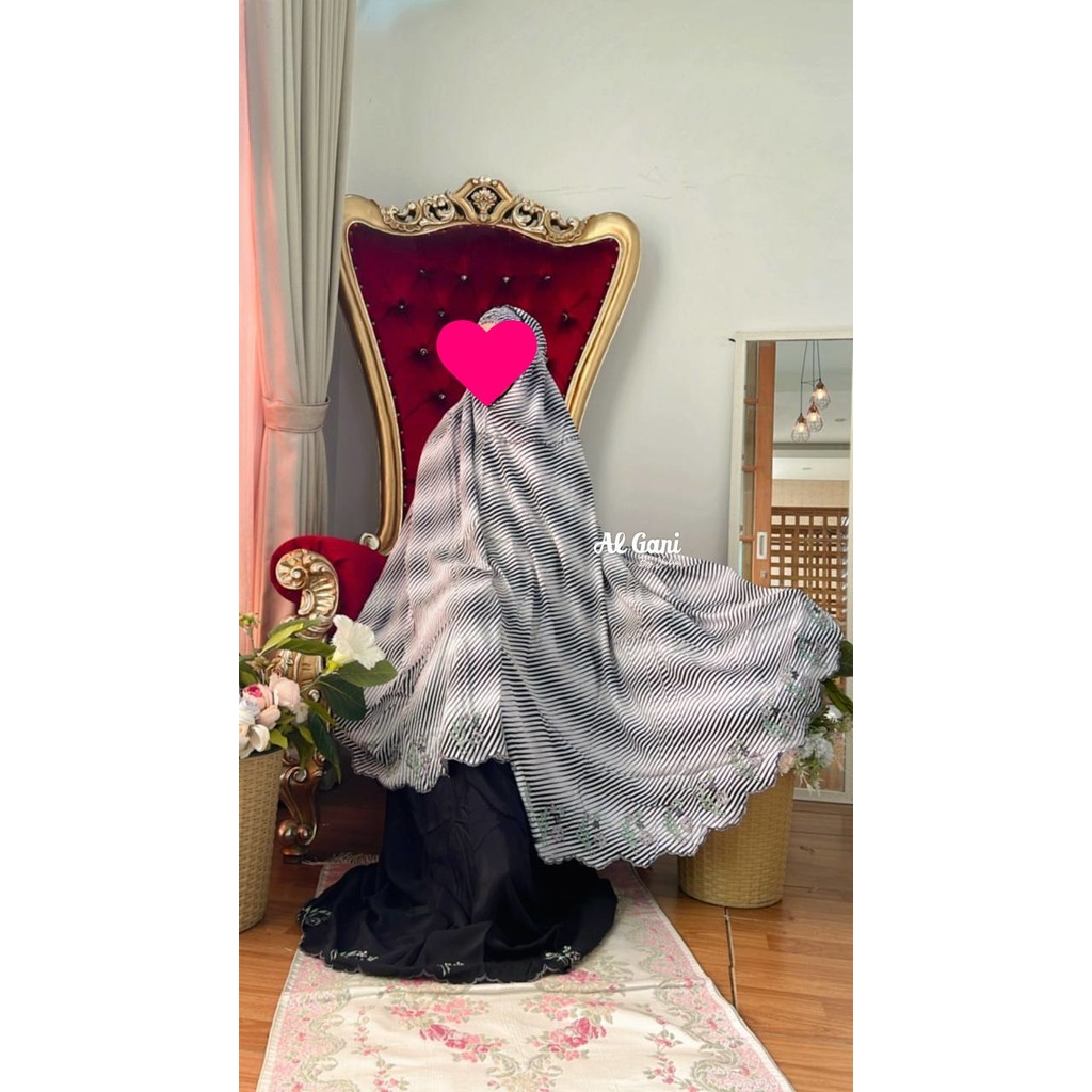 Jual Mukena ALGANI Border Salur Zebra Hitam putih TERBARU untuk umroh ...