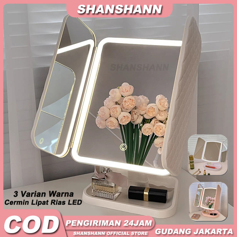 Jual COD 3Warna LED Rechargeable Cermin Rias Bercahaya Cermin Rias Led ...