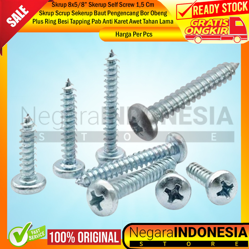 Jual Sekrup Tapping Pab 8x5/8" Baut Self Screw Skrup Sekerup 1,5 Cm Per ...