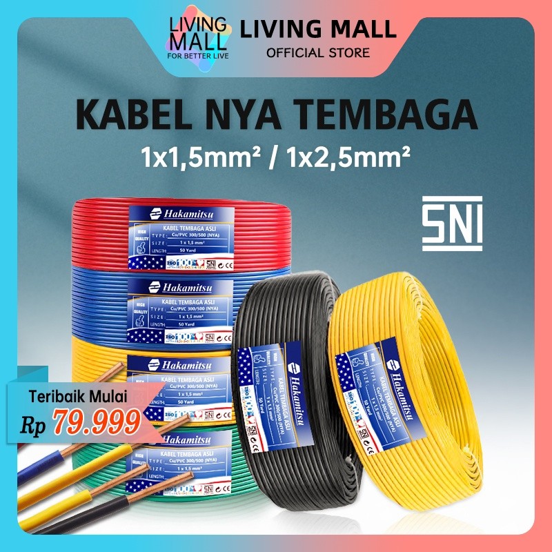 Jual Kabel Listrik NYA 1 x 1,5mm 2,5mm 50 Yard Full / Kabel Kawat Tembaga Murni PVC SNI / Mrek ...