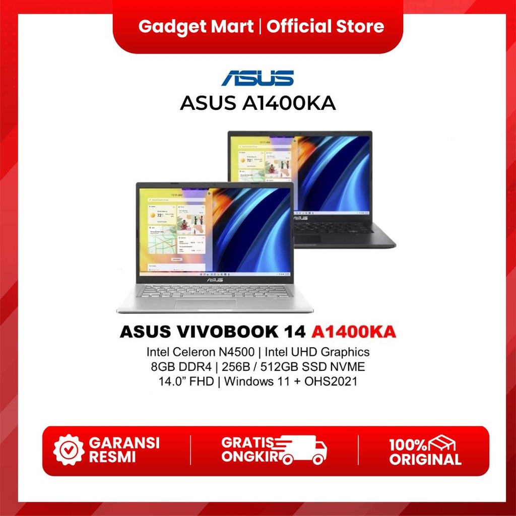 Jual Laptop ASUS A1400KA N4500 8GB SSD 512GB W11 OHS21 14 FHD - Garansi ...