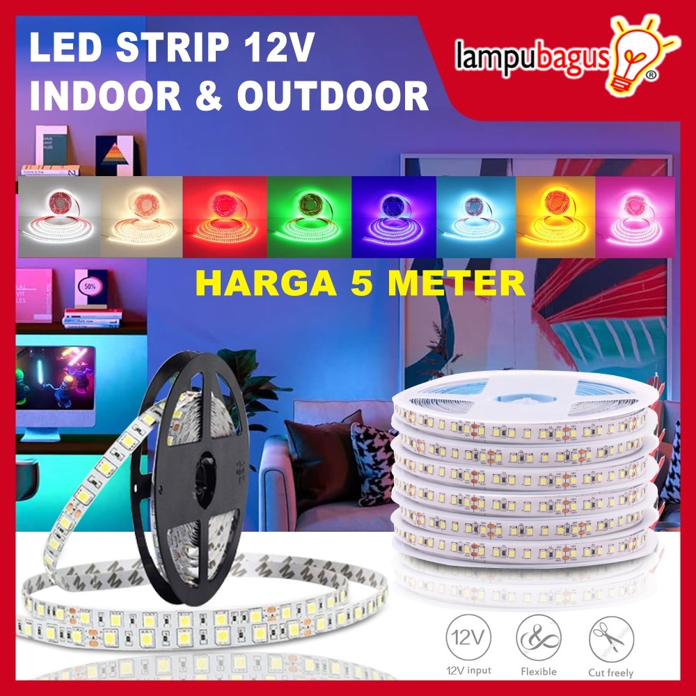 Jual Lampu LED Strip 12V 2835 SMD - 5 Meter 60 LEDs, Fleksibel untuk ...