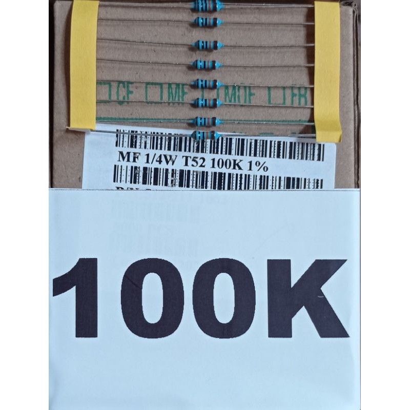 Jual Resistor Metal 100K 1/4Watt MF 1/4W T52-100K-1% Resistor Taiwan | Shopee Indonesia