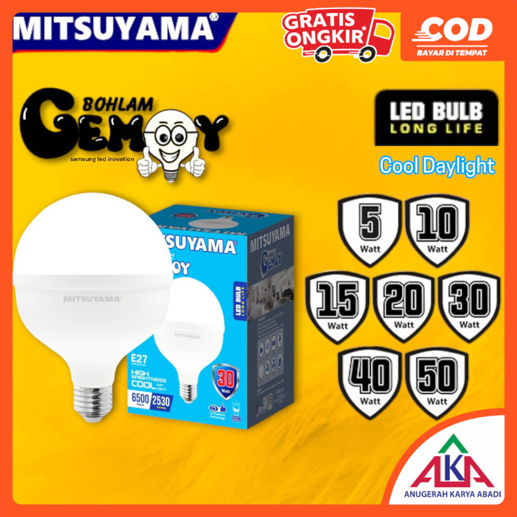 Jual MITSUYAMA Bohlam Lampu LED Bulb GEMOY Series 5W 10W 15W 20W 30W 40W 50W E27 SNI Eye Comfort ...