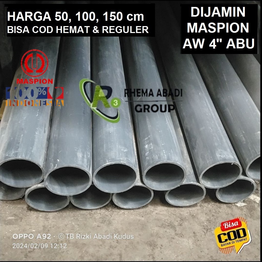 Jual Pralon Pvc Pipa Air MASPION AW 4" inch ABU (114mm) Paralon Harga ...