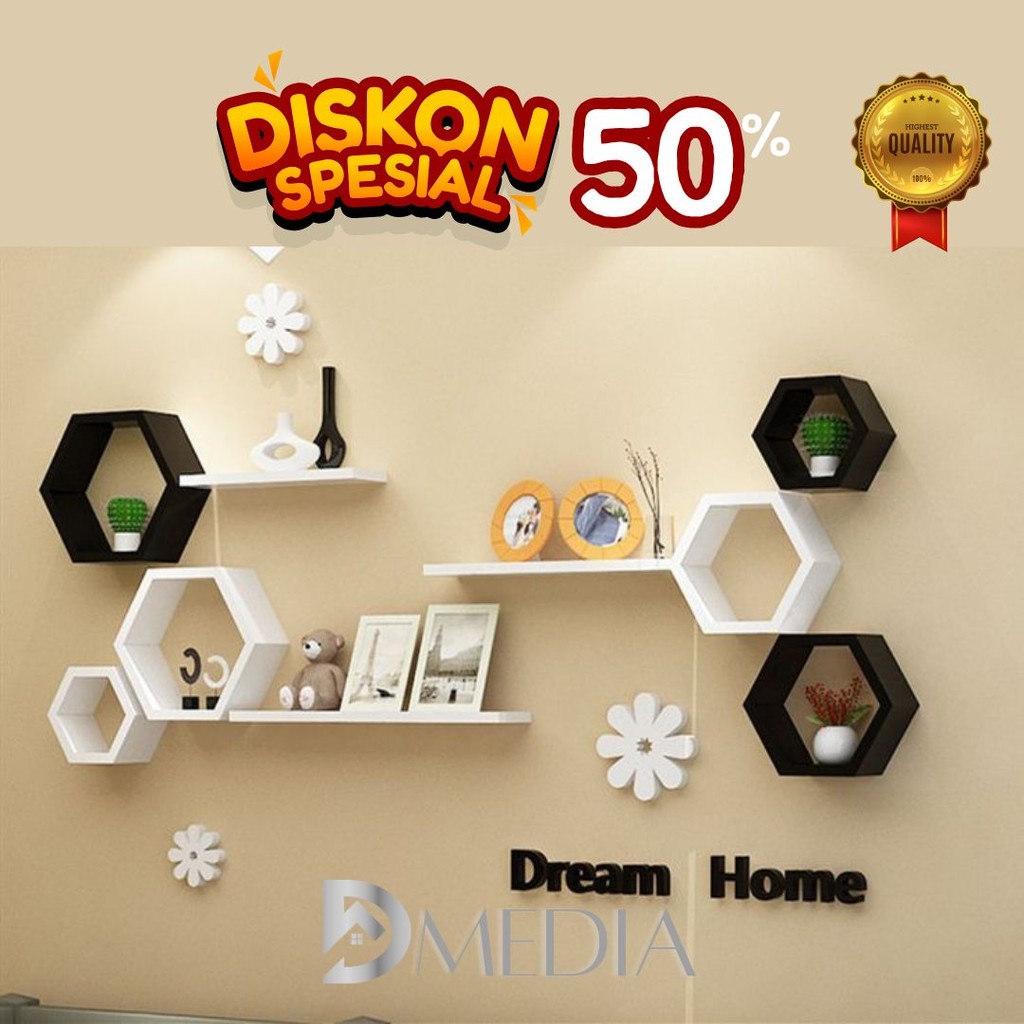 Jual Hiasan Dinding Aesthetic Rak Hexagonal & Ambalan Kayu Belanda ...