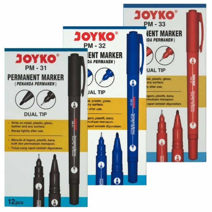 Jual Spidol Permanen Joyko Permanent Marker Dual Double Tip - 1 lusin isi 12 pcs | Shopee Indonesia
