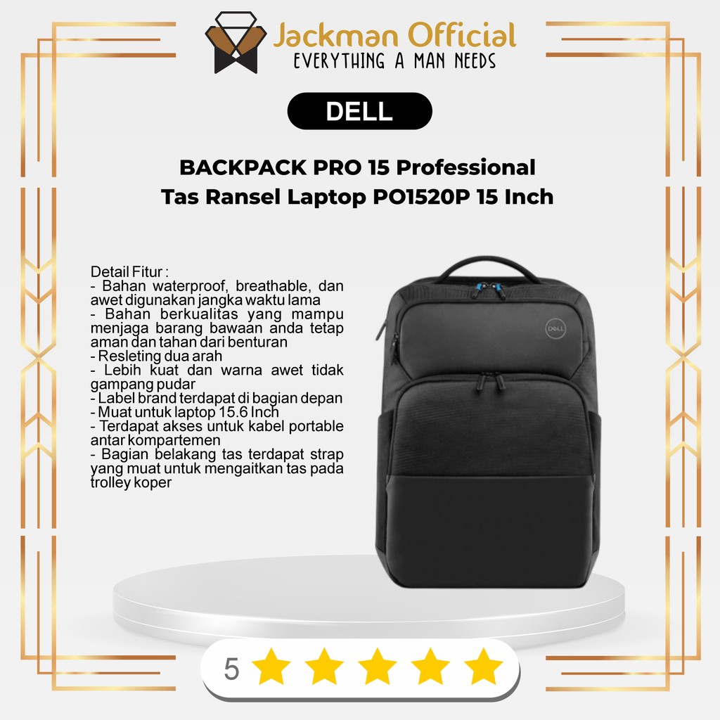 Jual DELL BACKPACK PRO 15 Professional Tas Ransel Laptop PO1520P 15 ...
