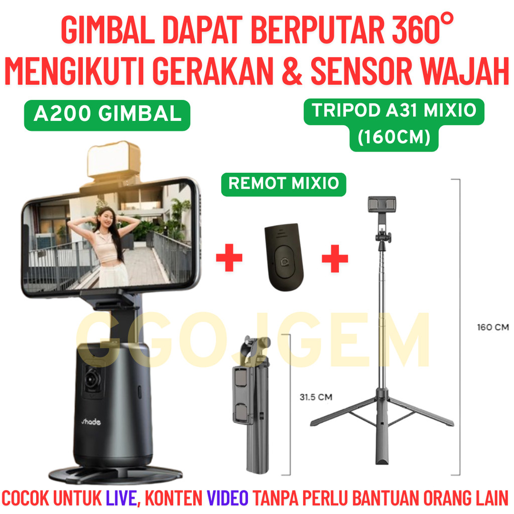 Jual A200 Gimbal Sensor Gerak & Wajah 360 + LAMPU LED Stabilizer / Auto ...