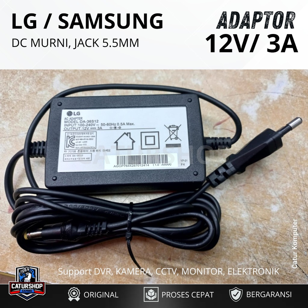 Jual Adaptor 12V 3A Murni Korea LG Samsung CCTV DVR Elektronik LED 12 ...