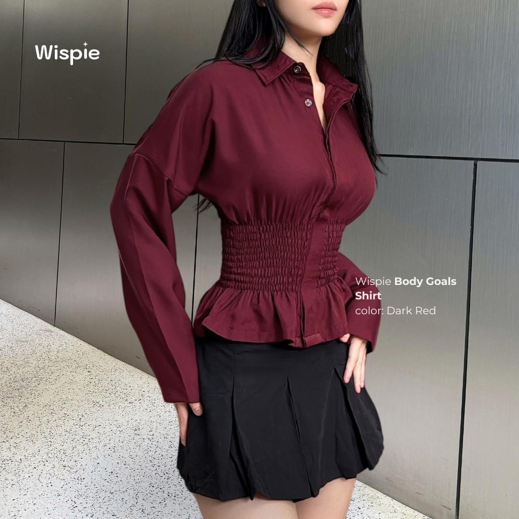 Jual Wispie Body Goals Shirt | Kemeja kerja fitted wanita karet korset ...