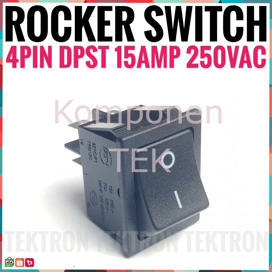 Jual Rocker Switch 4pin DPST 15A 250VAC Saklar Power Panel Box 4P ...