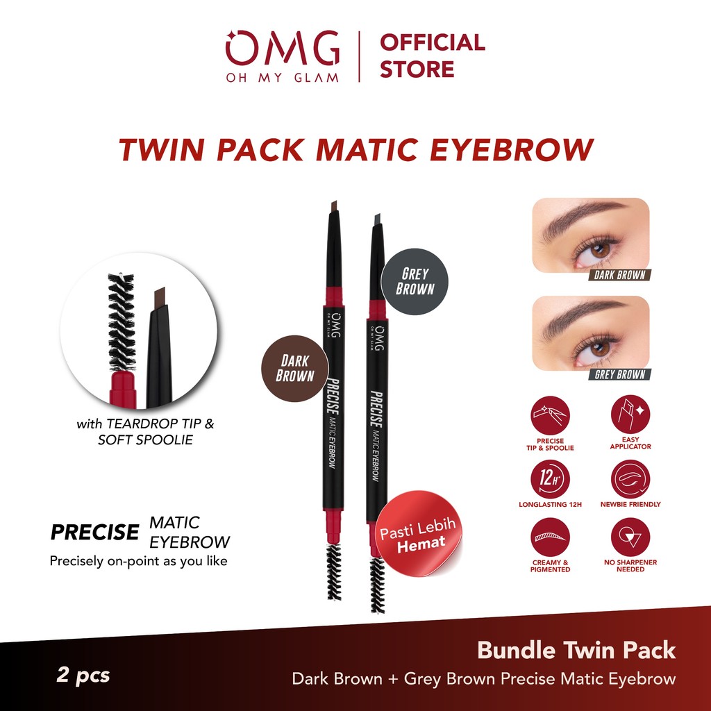 Jual [TWINPACK] OMG OH MY GLAM EYEBROW Precise Matic, Precisely On ...