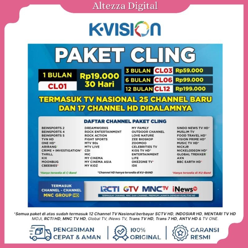 Jual Tv Voucher Promo Turun Harga Paket Cling K-VISION 1Tahun Atau 12Bulan Bromo C2000 K2000 ...
