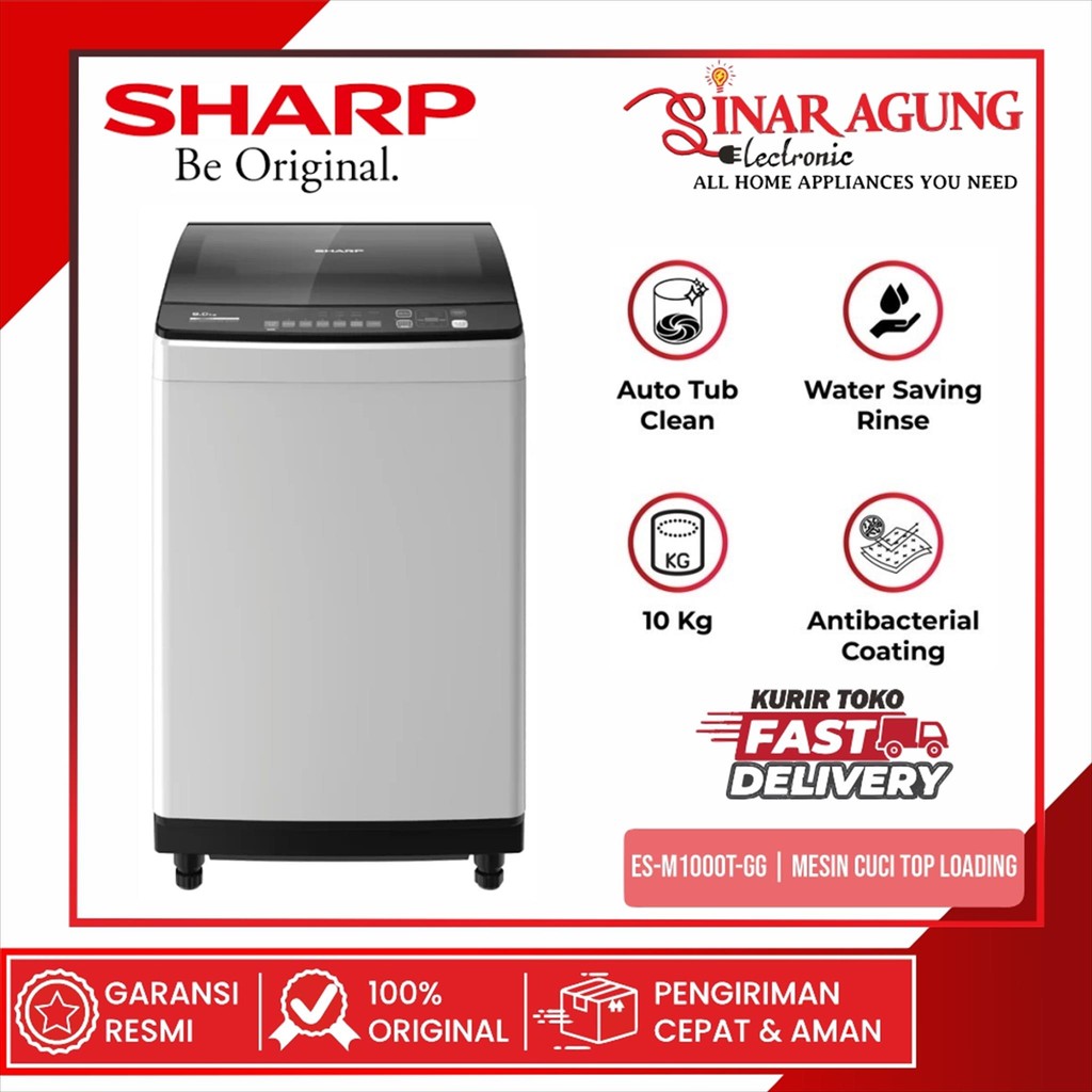 Jual SHARP ES-M1000T-GG / ESM1000TG MESIN CUCI TOP LOADING - GARANSI RESMI | Shopee Indonesia
