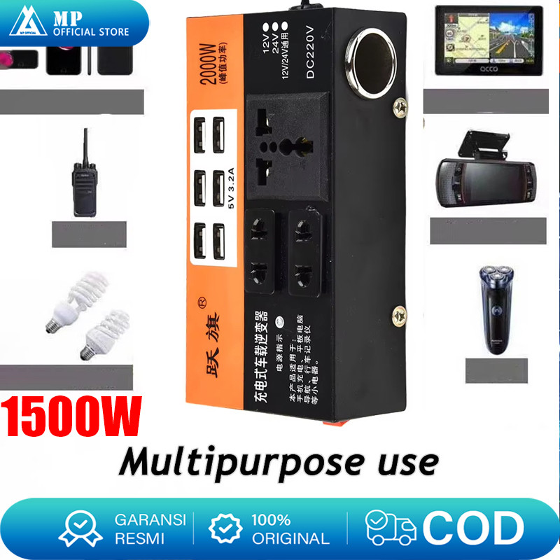 Jual 1500W DC Portable USB Car Power Inverter Adapter With 6 USB Ports 12V/24V To AC 220V ...