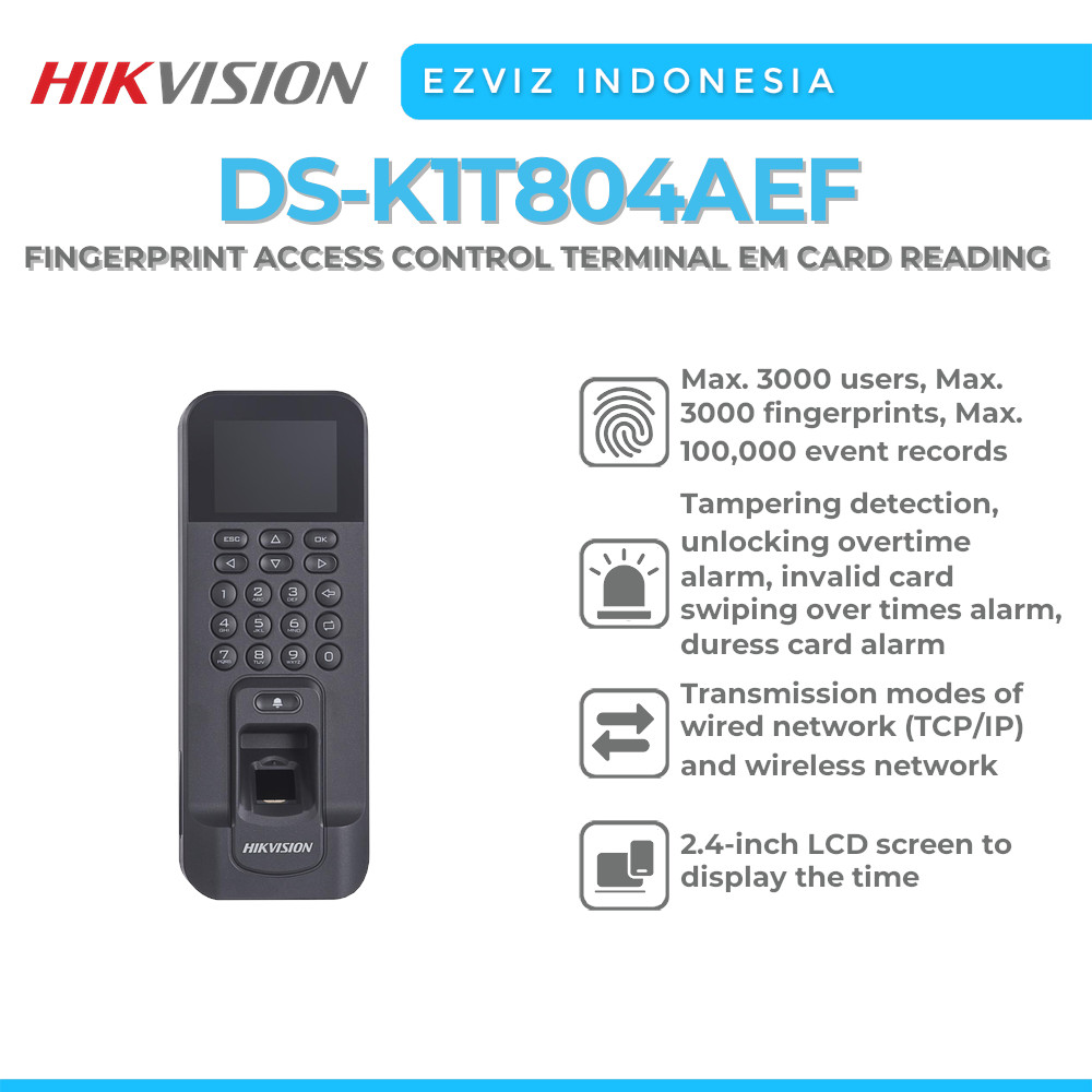 Jual HIKVISION DS-K1T804AEF FINGERPRINT ACCESS CONTROL TERMINAL EM CARD ...