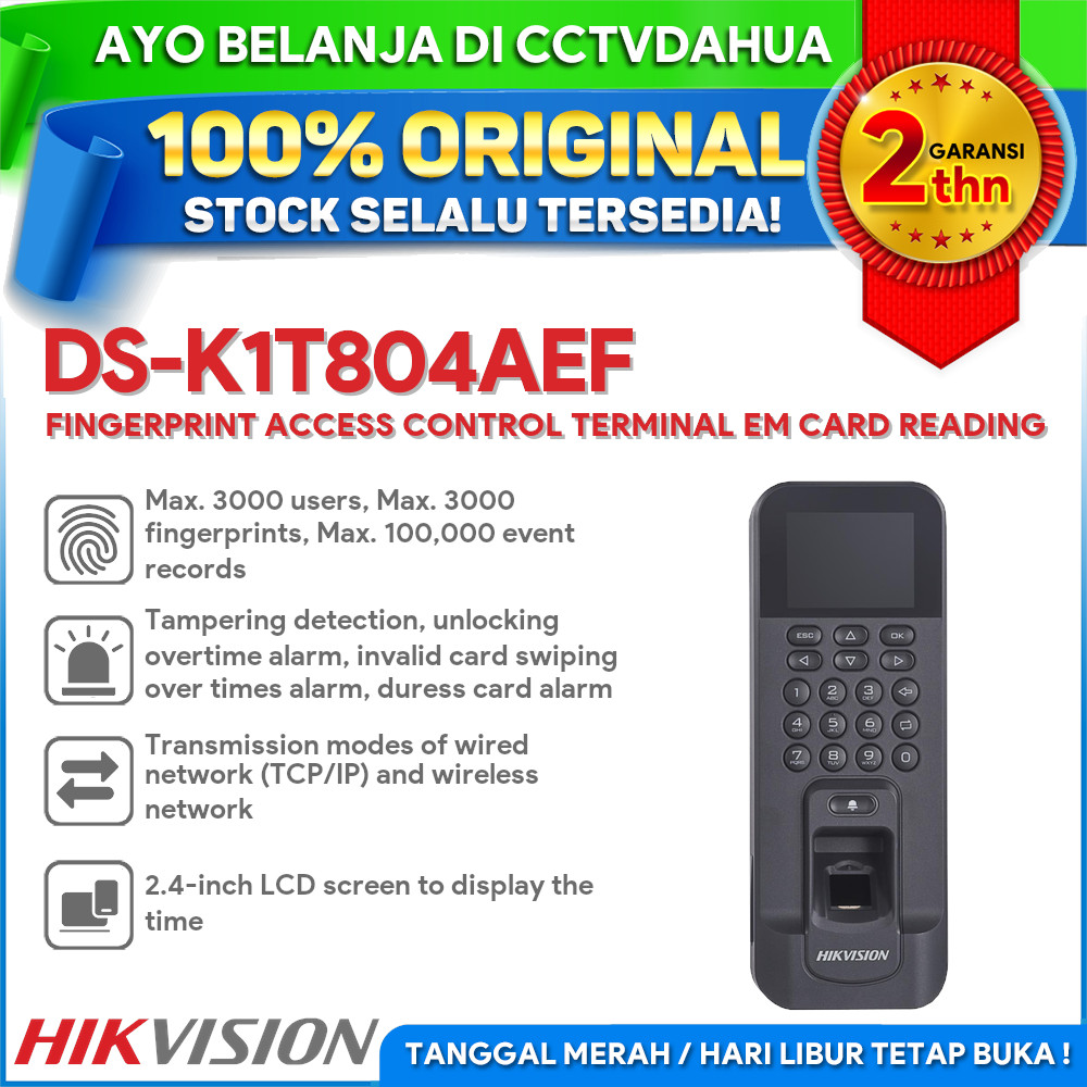 Jual HIKVISION DS-K1T804AEF FINGERPRINT ACCESS CONTROL TERMINAL EM CARD ...