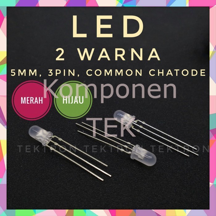 Jual LED 5mm 3pin 2 warna merah dan hijau common chatode 3p tengah ...