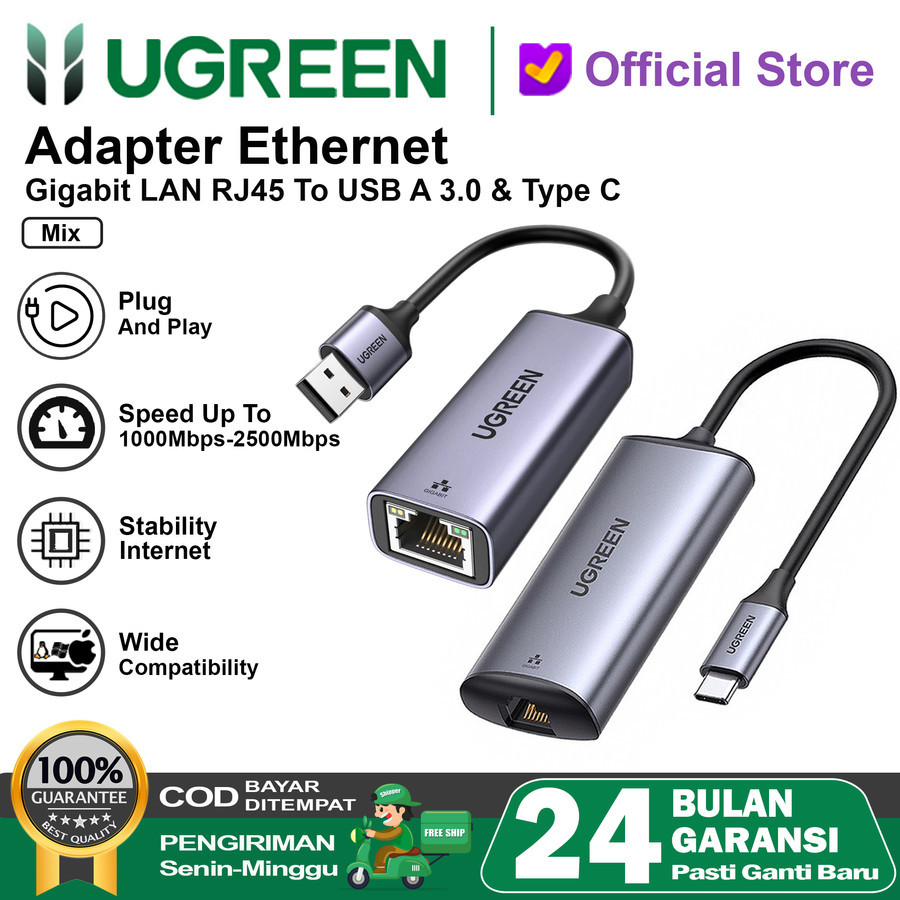 Jual Ugreen Adapter Usb 3.0 & Type-C To Lan Gigabit Ethernet Up To ...