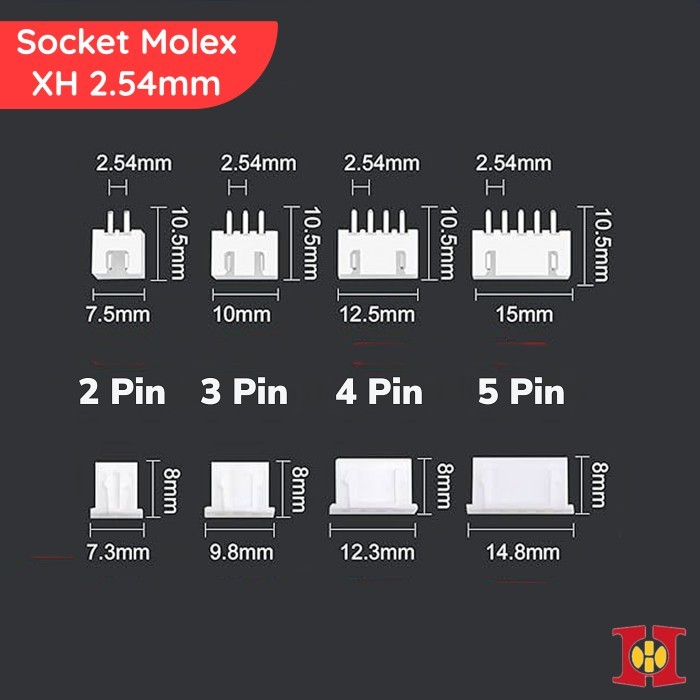 Jual Konektor Socket Soket Terminal Molex Molek Mini SET Male Female JST XH Connector Header 2 3 ...