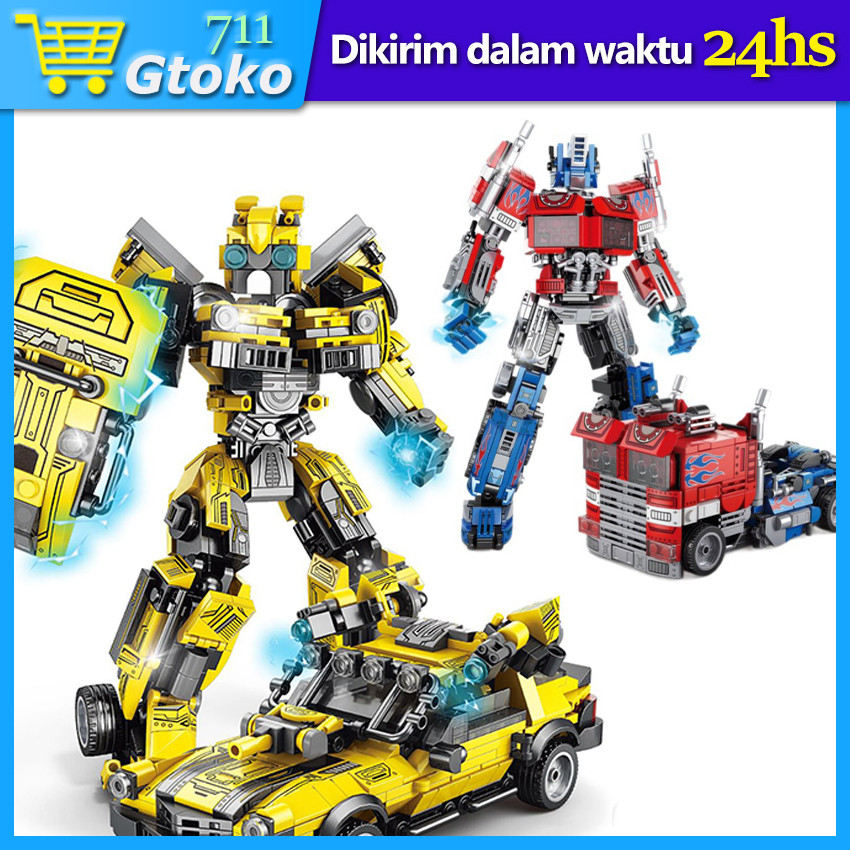 Jual Robot Transformers Optimus Prime Bumblebee Mainan Edukasi Anak 3D Puzzle Susun Block Brick ...