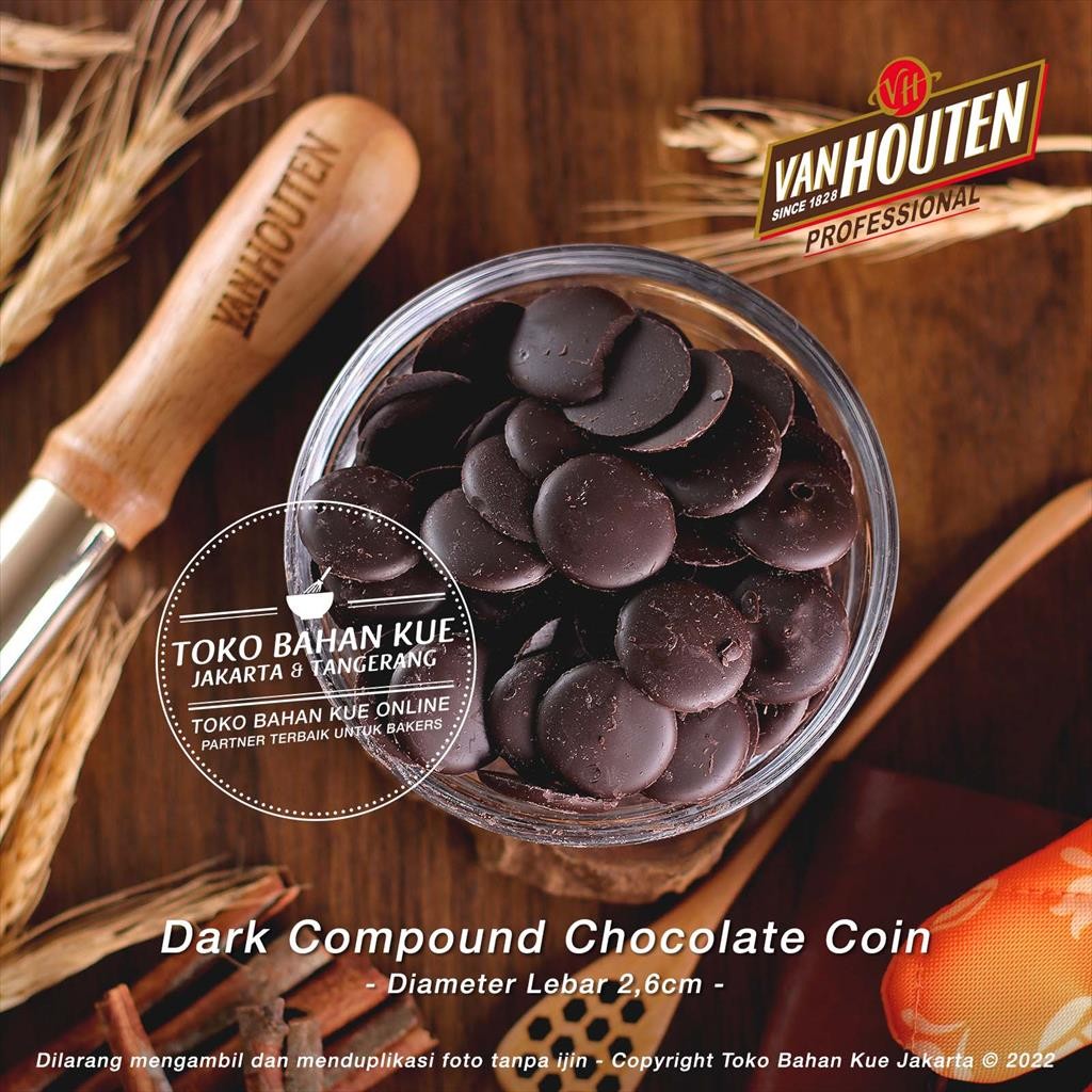 Jual Van Houten Intense Dark Chocolate Compound Coin 100gr BUTTON ...