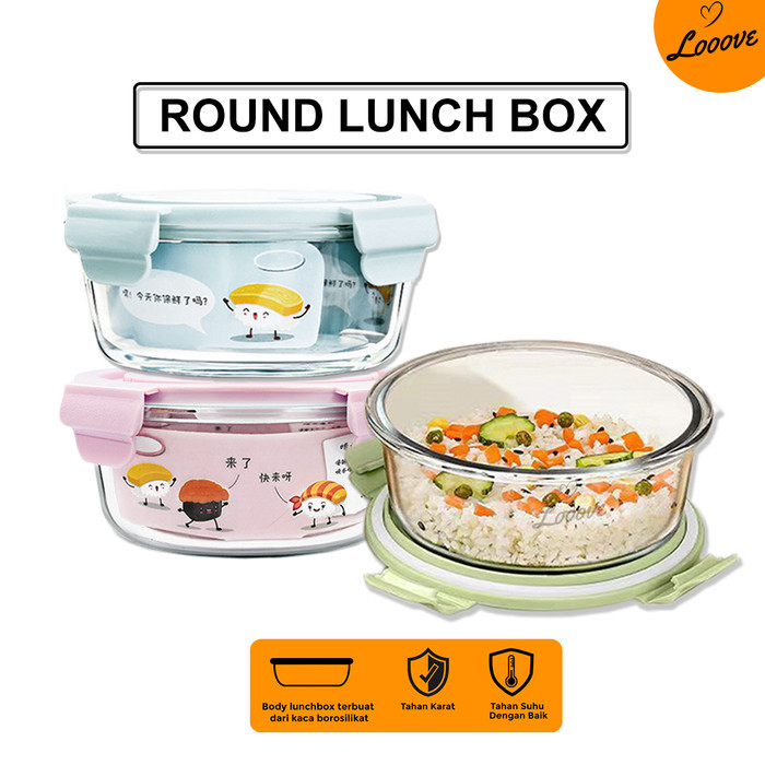 Jual Round Glass Lunch Box Microwave – Tempat Makan Kaca Tahan Panas ...