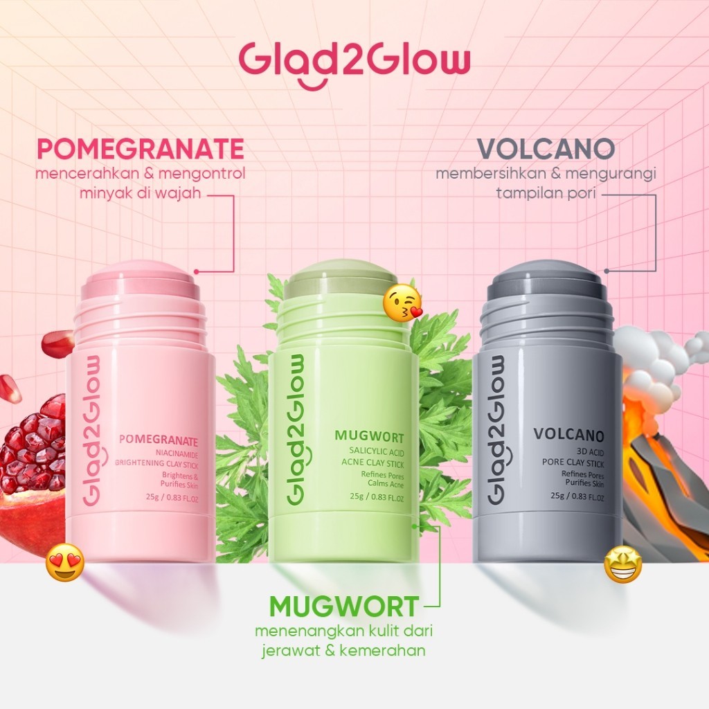 Jual Glad2Glow - Mask Pomegranate Niacinamide Brightening Clay Stick 25g Masker Wajah Clay Mask ...