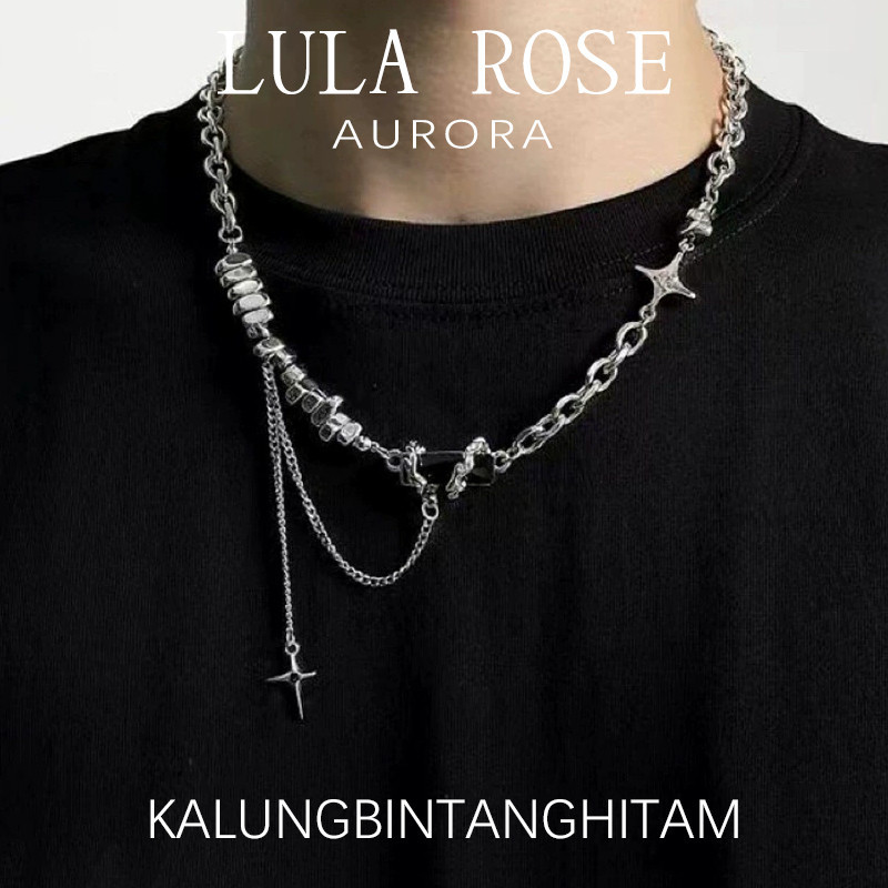 Jual LULA ROSE Kalung Pria Gothic Rantai Tebal Aksen Batu Hitam & Salib ...