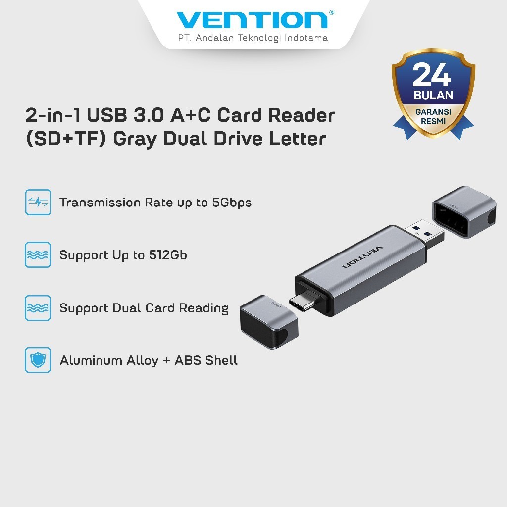 Jual Vention Card Reader 2in1 USB 3.0 A+C SD TF Dual Drive Letter - CLL ...