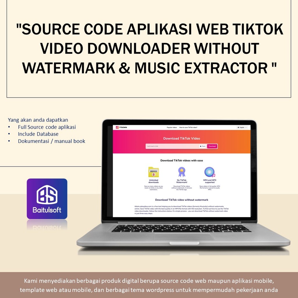 Jual SOURCE CODE APLIKASI WEB TIKTOK VIDEO DOWNLOADER WITHOUT WATERMARK ...