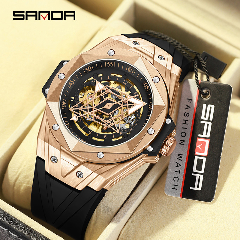 Jual SANDA Luxury Tourbillon Men's Mechanical Watch Fashion Skeleton ...