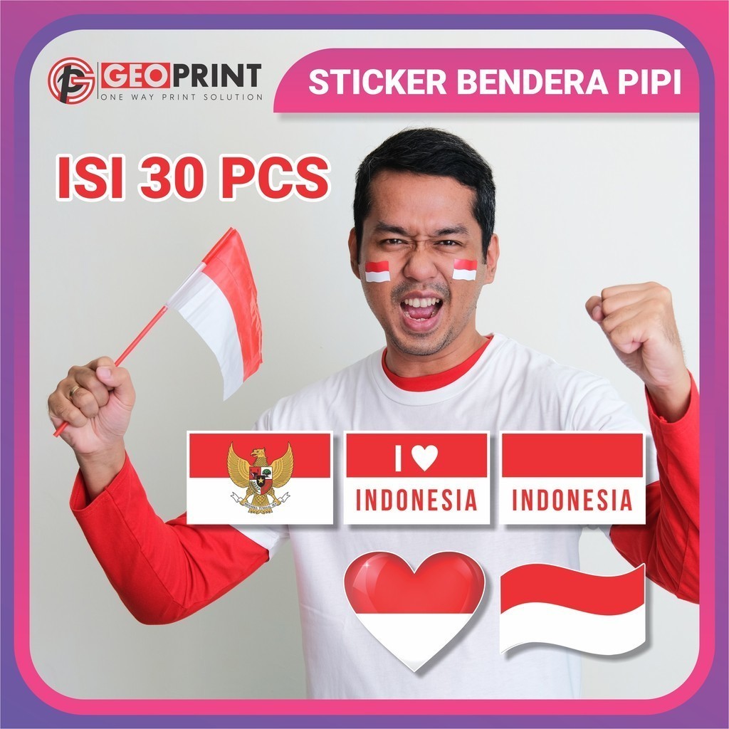 Jual Cetak Kilat - Isi 30 Sticker Pipi HUT RI Bendera Merah Putih ...