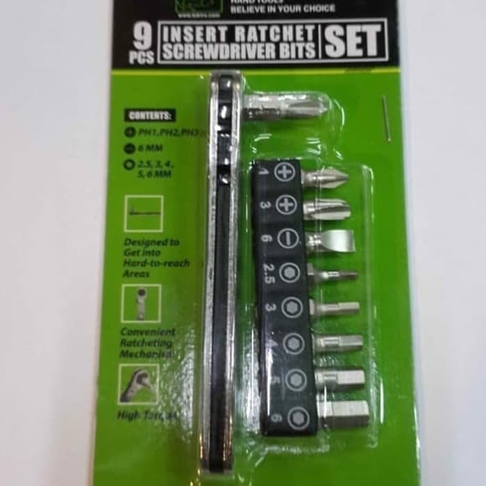 Jual tekiro 9 pcs insert rachet screwdriver bits obeng minus plus hex ...