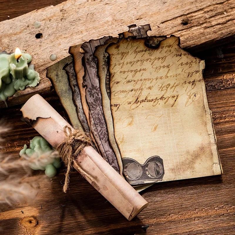 Jual 60 sheets Material paper leaf coffee stain flower notes vintage ...