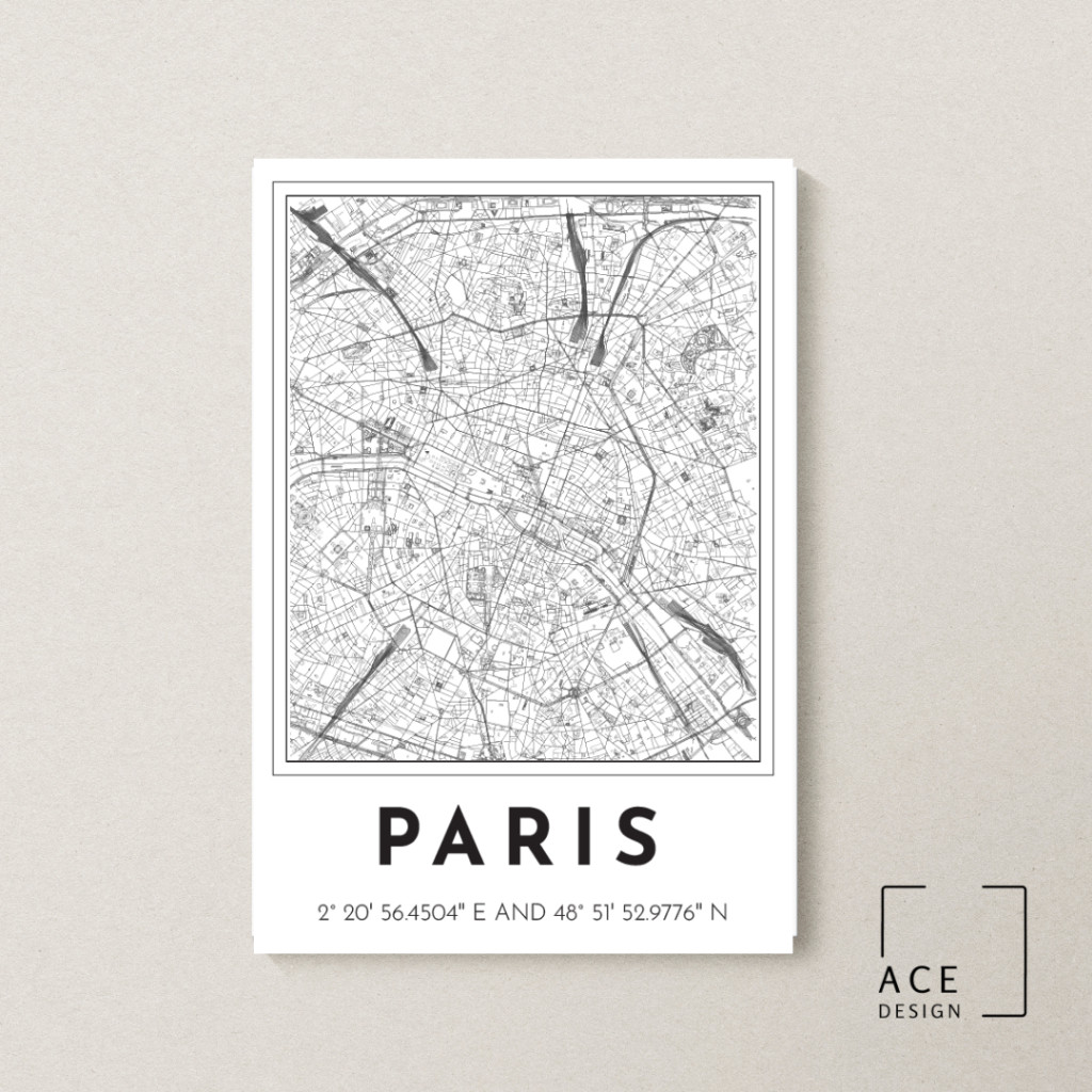 Jual Pajangan Map Peta Kota Paris Perancis France City Map Custom ...