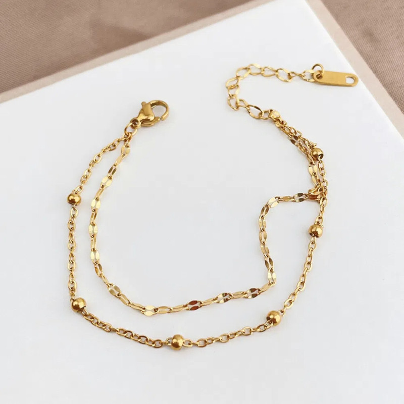 Jual Gelang Titanium Anti-Karat Wanita Korea Manik-Manik Dua Lapis ...