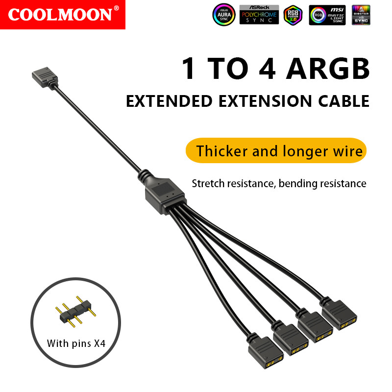 Jual 1 to 2/3/4 Computer Cooling Fan Cable 5V 3 Pin ARGB SYNC HUB ...