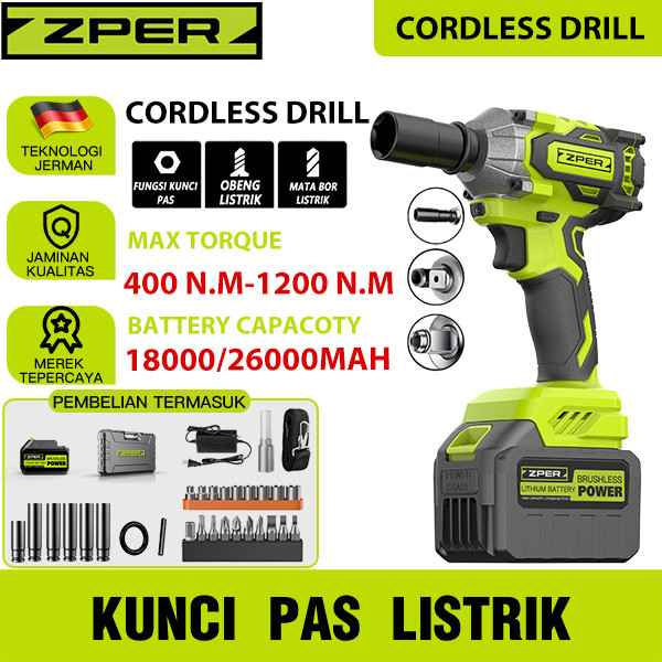 Jual Original ZPER Impact Wrench Brushless 1200NM impact baterai air ...