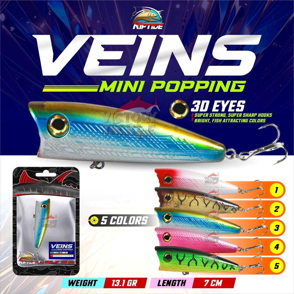 Jual RIPTIDE VEINS UMPAN POPPING MINI POPPER BERAT 13 GRAM PANJANG 7 CM Victory Tackle Online ...