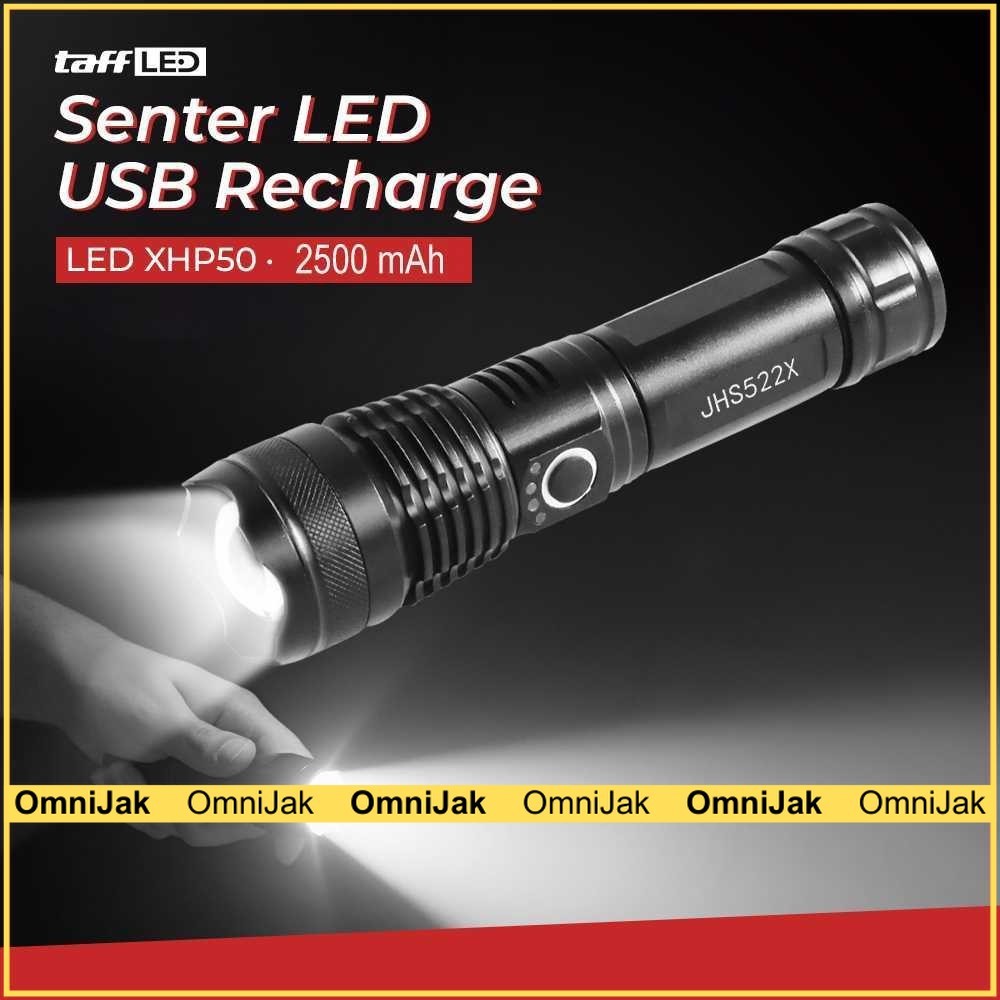 Jual TaffLED Senter LED USB Recharge XHP50 with 2500 mAh 18650 Battery ...
