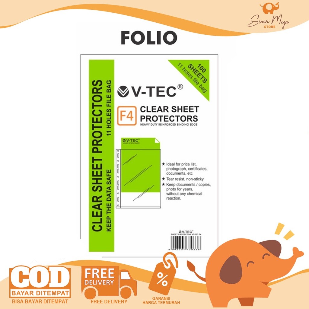 Jual Vtec Sheet Protector F4 (100Sheet) / Pelindung Kertas/File ...