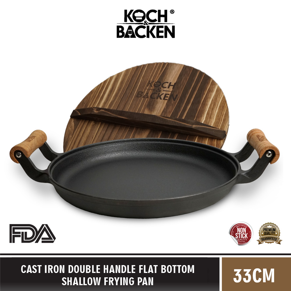 Jual KOCH&BACKEN Cast Iron Double Handle Flat Bottom Shallow Frying Pan ...
