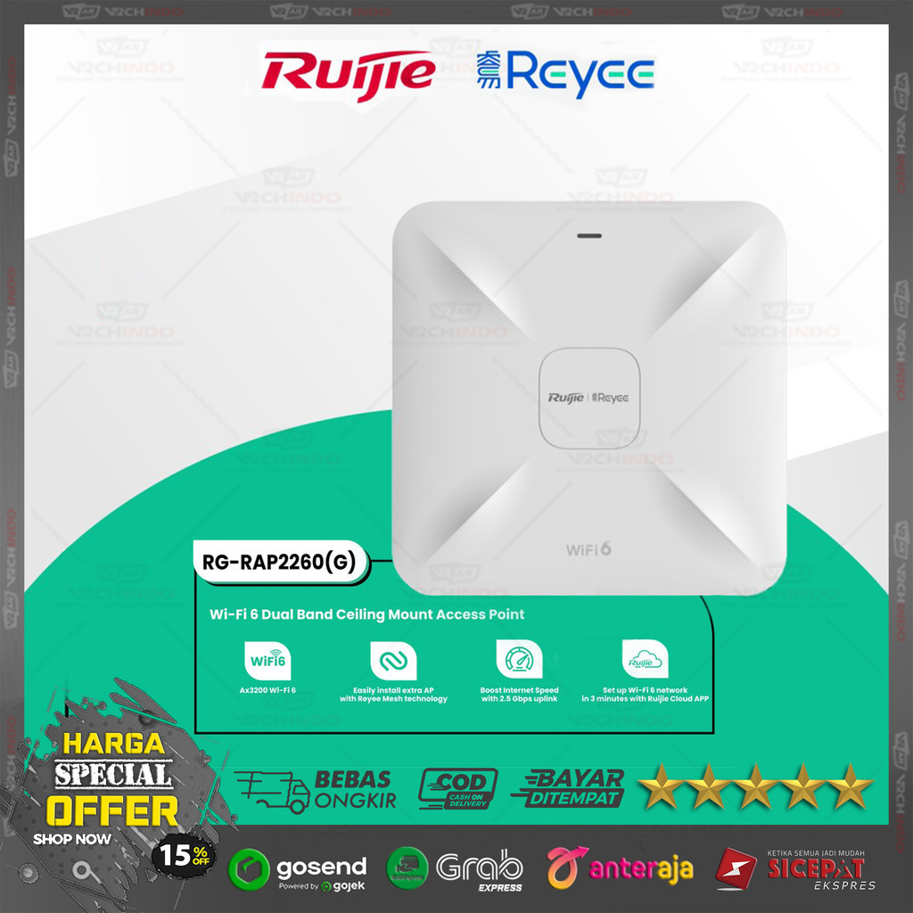 Jual RG-RAP2260(G) Wi-Fi 6 AX1800 Dual Band Ceiling Access Point Ruijie ...