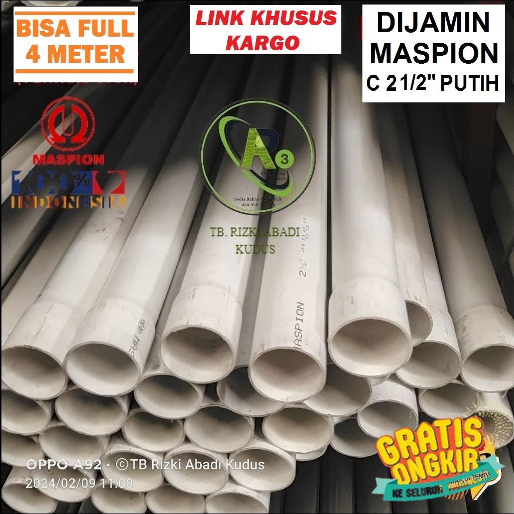 Jual Pralon Pvc Pipa Air MASPION C Putih 2 1/2" inch (76mm) Paralon ...